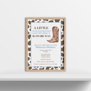 Cowboy Baby Shower Invitation Baby Shower Sprinkle Cow Boy It's a Boy Blue Boots Farm Barn Country Printed Cards Customized Personalized Cards (12 Count)