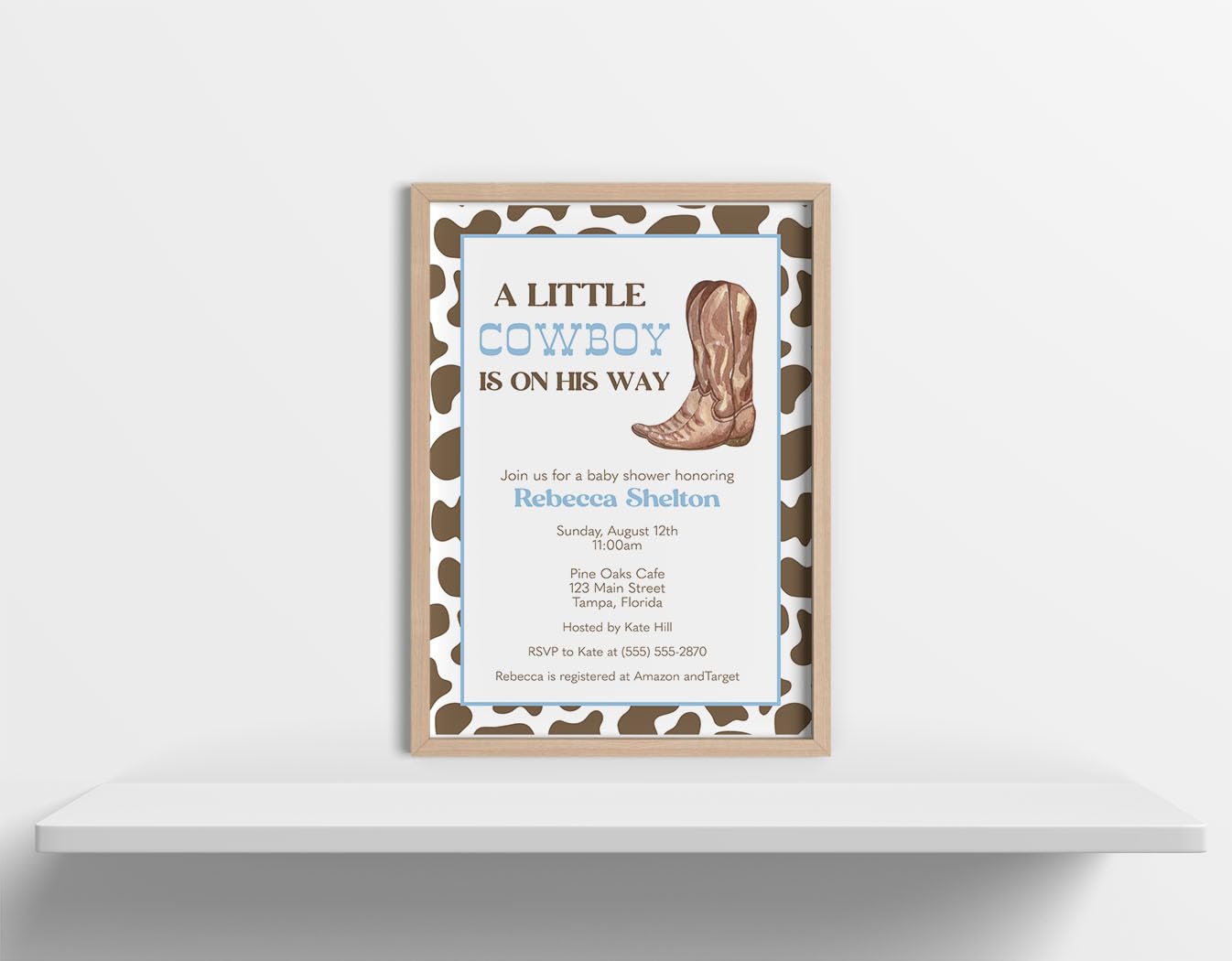 Cowboy Baby Shower Invitation Baby Shower Sprinkle Cow Boy It's a Boy Blue Boots Farm Barn Country Printed Cards Customized Personalized Cards (12 Count)