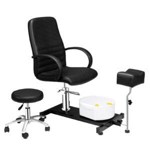 omysalon pedicure chair with stool & bubble massage foot bath, hydraulic pedi chair for nail tech, beauty spa salon unit station technician supplies