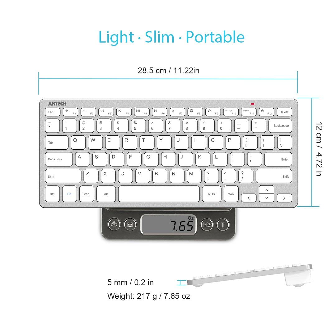 Arteck 2.4G Wireless Keyboard Ultra Slim and Compact Keyboard with Media Hotkeys for Computer Desktop PC Laptop Surface Smart TV and Windows 11/10/8/7, Silver