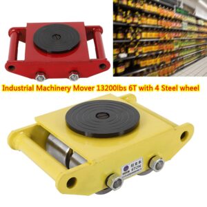 Machinery Mover,6T 13200 lbs Heavy Duty Industrial Dolly Machinery Skate Mover Dolly with 4 Steel Roller Kit,360 Degree Rotation Cap (6T Steel Wheels, Yellow)