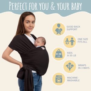 Baby Wrap Carrier - Premium Cotton Blend - Ergonomic Wraps for Toddler, Newborn, Infant, Child - Front, Hip and Kangaroo Holder for Men and Women Black