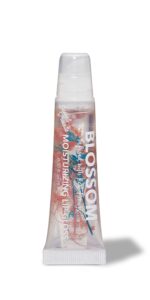 blossom flower lip gloss, high shine lip gel, scented, thick moisturizing clear lip gloss tubes with nourishing jojoba seed oil, infused with real flowers, 0.3oz, cotton candy