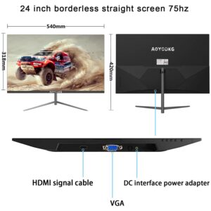 AOYODKG 24 Inch Computer Monitor, 75Hz 1080P FHD Desktop Monitor, IPS Monitor with HDMI and VGA Port, 5ms Response Time, VESA Wall Mount PC Monitor for Home Office, Black