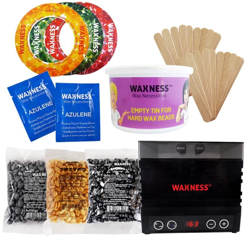 Waxness Natural and Rosin Free Assortment Hard Wax Kit with Black W-CUBE Warmer