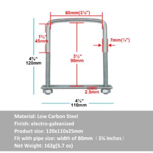 10 Pcs Square U-Bolts 3-1/8" Inner Width, Galvanized Steel Square Trailer U-Bolts, Square Bend U-Bolts, U Clamps, Adjustable Length:45mm-90mm(1-3/4" - 3-1/2")