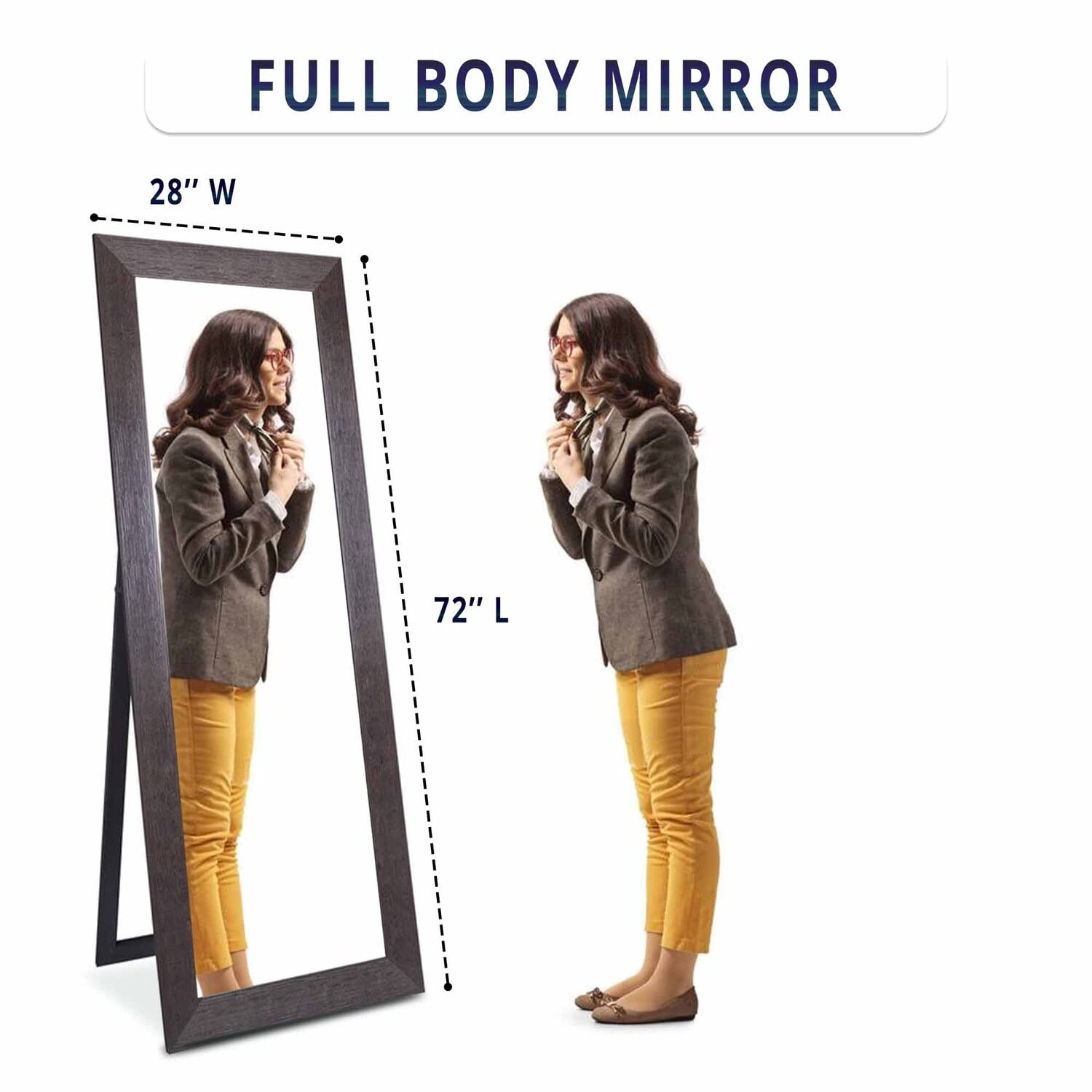 Full Body Mirror with Stand Wooden Framed Floor Length Mirror Stand Up Mirror Full Length Mirror with Stand Mirror Full Length Large Freestanding Leaner Mirror Faux Wood Mirror with Stand – Espresso