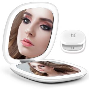 nuoya compact mirror, 2-sided rechargeable travel makeup mirror, 1x/10x magnification lighted pocket mirror, 3 colors & brightness dimmable, portable folding mirror for travel,home,office,purse