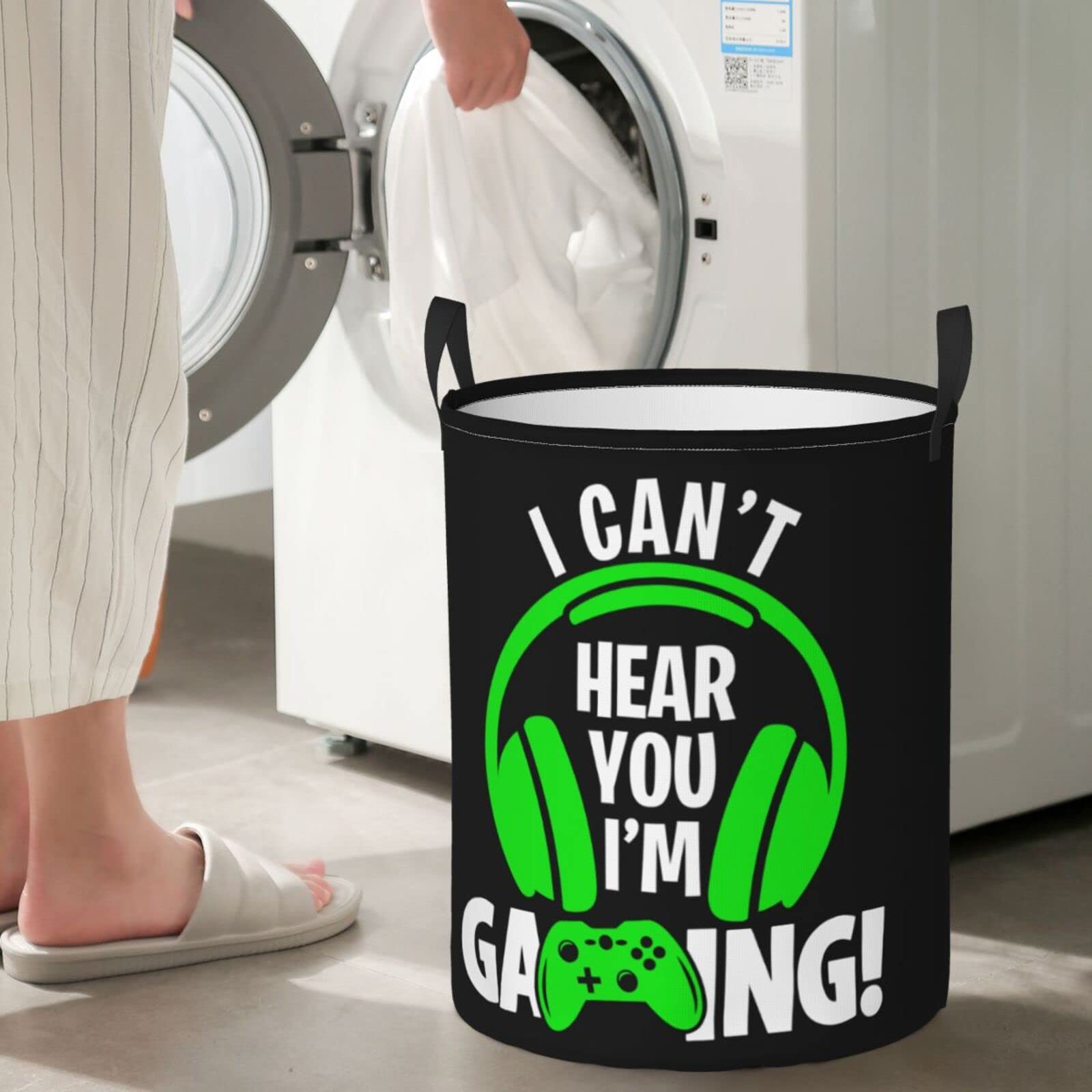 Headphones And Gamepad Round Laundry Hamper Storage Basket Toys Clothes Organizer Bin For Home Bathroom Bedroom Dorm Nursery, 62L