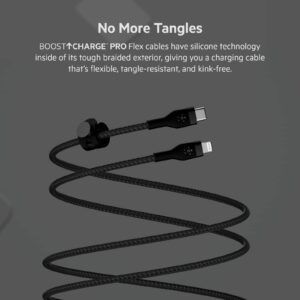 Belkin BoostCharge Pro Flex Braided USB Type-C to Lightning Cable 2-Pack (2M/6.6ft), Mfi-Certified 20W Fast Charging PD Power Delivery for iPhone 13, iPhone 12, iPhone 11, iPad, and More - Black