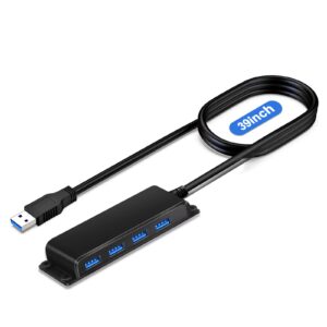 external 4 port splitter usb 3.0 extension hub with long cord 3.2ft cable usb3.0 dongle extender usbc adapter for pc computer mac laptop mini multiport data transmission multiple extra expander