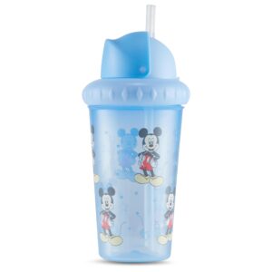 Disney Toddler Sippy Cups for Boys and Girls | 10 Ounce Sippy Cup Pack of Two with Straw and Lid | Durable Blue Leak Proof Travel Water Bottle for Toddlers