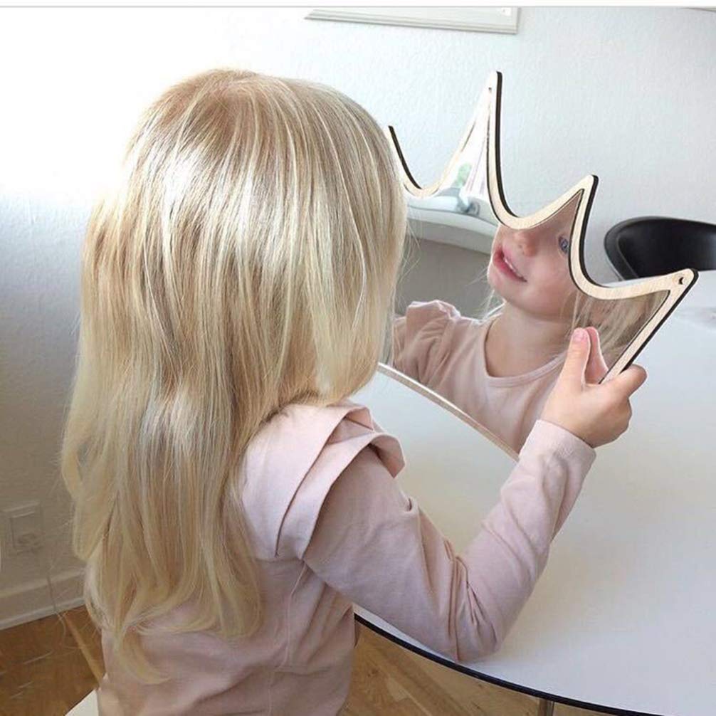 FOMIYES Crown Nordic Mirror Wooden Cartoon Wall Mirror Vanity Mirror for Girls Baby Kids Nursery Bedroom Decoration