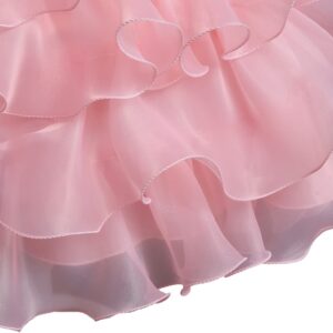 Myosotis510 Girls' Lace Princess Wedding Baptism Dress Long Sleeve Formal Party Wear for Toddler Baby Girl (Ruffle Pink, 6 Years)