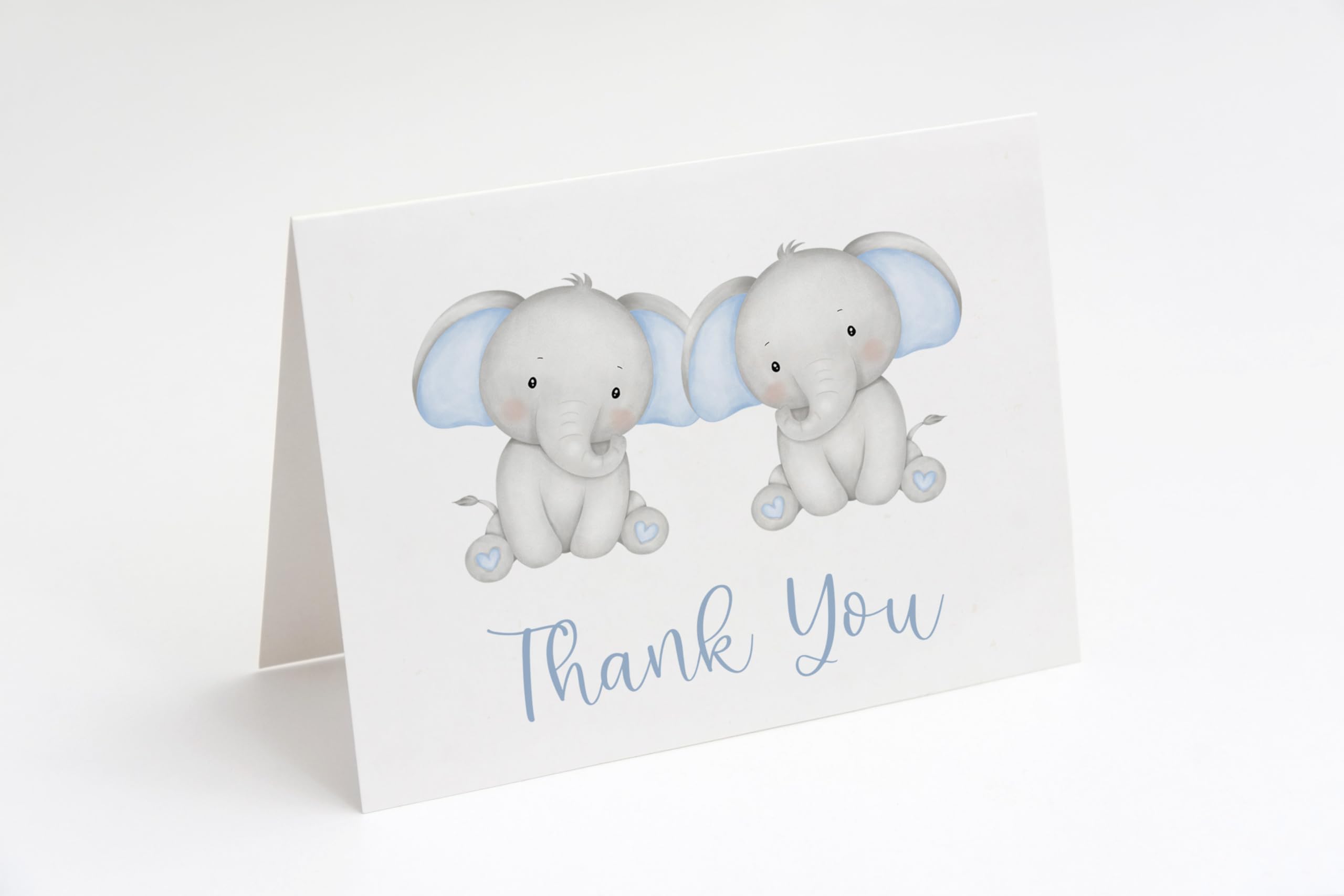 The Invite Lady Elephant Baby Shower Thank You Cards Watercolor Twins Unisex Gender Neutral Girl Boy Blue Pink Little Peanut Sprinkle Printed Folding Notes (24 Count)