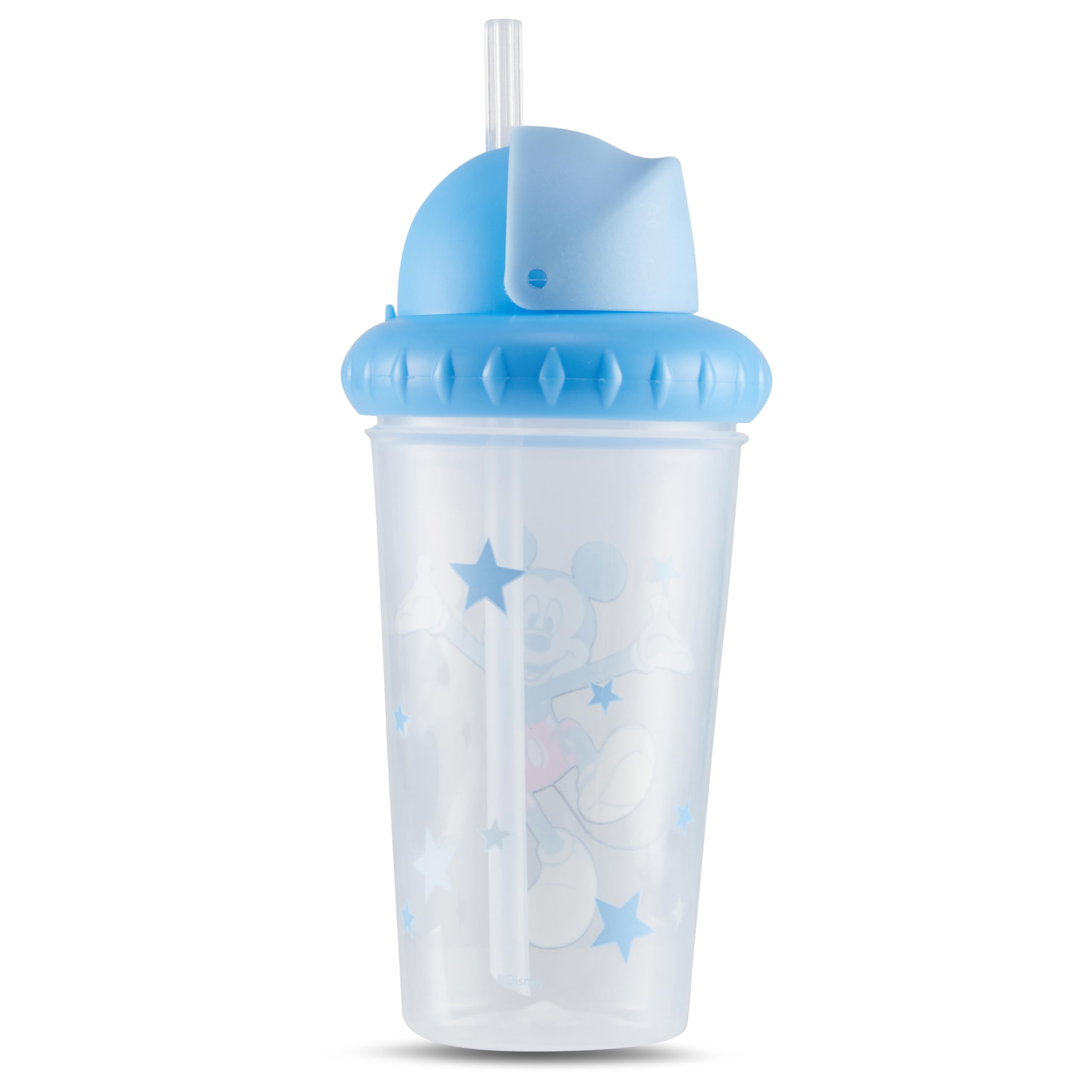 Disney Toddler Sippy Cups for Boys and Girls | 10 Ounce Sippy Cup Pack of Two with Straw and Lid | Durable Blue Leak Proof Travel Water Bottle for Toddlers