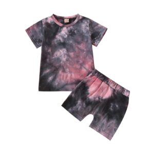 suranne baby toddler boy outfits tie dye t-shirt + shorts summer set 2pcs galaxy red 1-2t