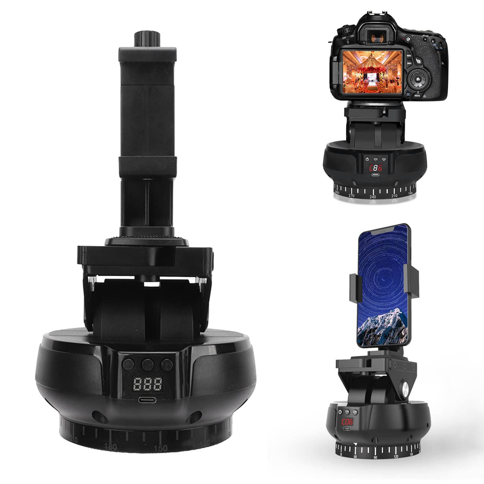 Motorized Pan Tilt Head, 100m Control, 360 Degree Rotation, Tilt ±35 Degree, 9 Gears Adjustable Speed, Panoramic Tripod Head for Smartphones, Camera