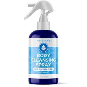 pristine body cleansing spray: rinse free body wash and body spray for women and men - a more natural, portable shower and body wipes alternative – fresh waters & citron