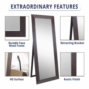 Full Body Mirror with Stand Wooden Framed Floor Length Mirror Stand Up Mirror Full Length Mirror with Stand Mirror Full Length Large Freestanding Leaner Mirror Faux Wood Mirror with Stand – Espresso