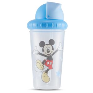 Disney Toddler Sippy Cups for Boys and Girls | 10 Ounce Sippy Cup Pack of Two with Straw and Lid | Durable Blue Leak Proof Travel Water Bottle for Toddlers