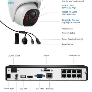 Reolink 5MP PoE Security Camera System Bundle, 6pcs 5MP Smart Human Vehicle Detection PoE Cameras, nDome IP Cameras, an 8CH NVR Pre-Installed with 2TB HDD(Include 4 x 18M Cat5 Cable)