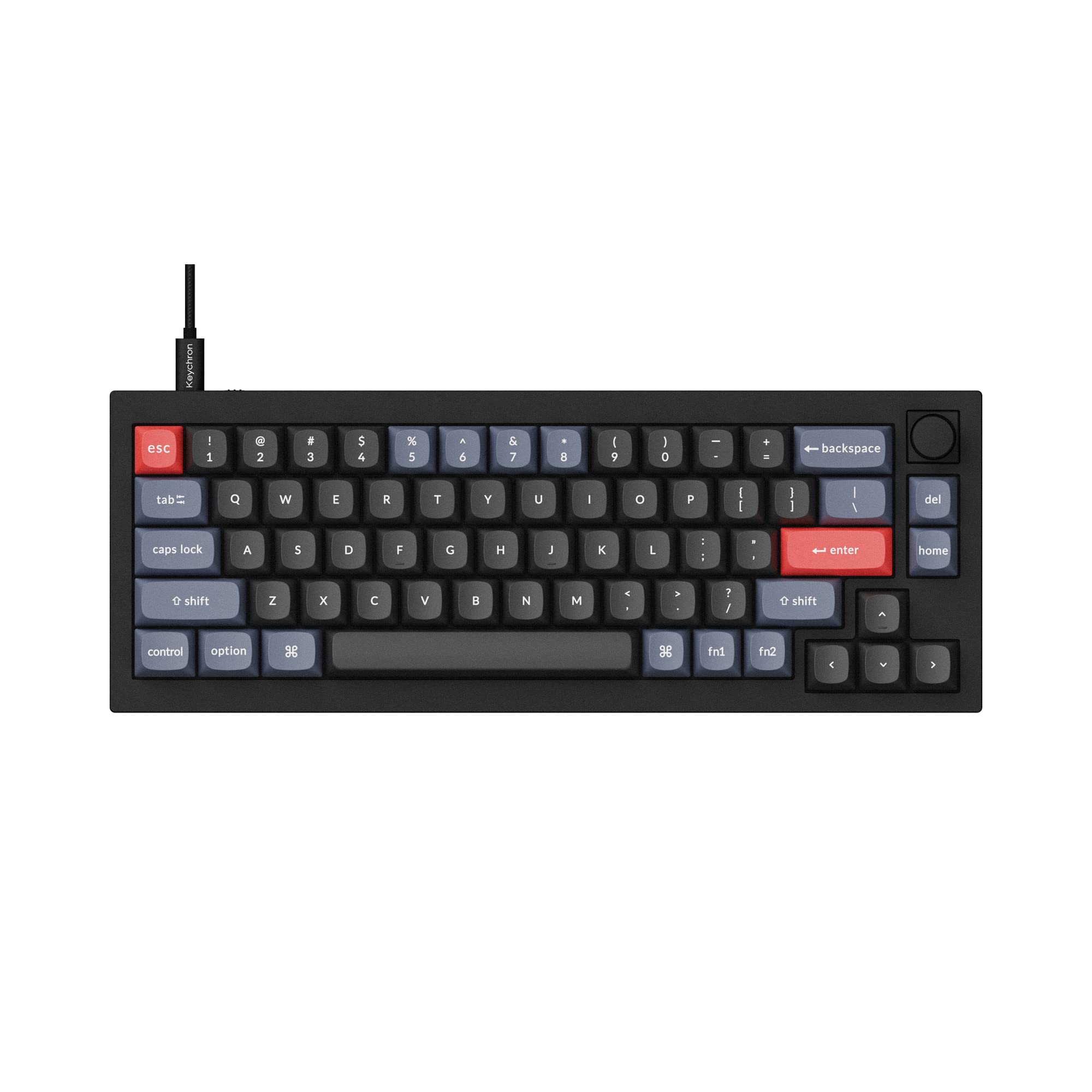 Keychron V2 Wired Custom Mechanical Keyboard Knob Version, 65% Layout QMK/VIA Programmable with Hot-swappable Keychron K Pro Blue Switch Compatible with Mac Windows Linux Carbon Black(Non-Transparent)