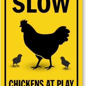 SmartSign 14 x 10 inch “Slow - Chickens At Play” Metal Sign, 40 mil Aluminum, 3M Laminated Engineer Grade Reflective Material, Black and Yellow