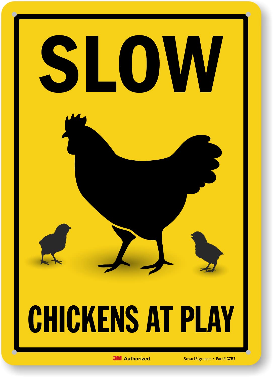 SmartSign 14 x 10 inch “Slow - Chickens At Play” Metal Sign, 40 mil Aluminum, 3M Laminated Engineer Grade Reflective Material, Black and Yellow