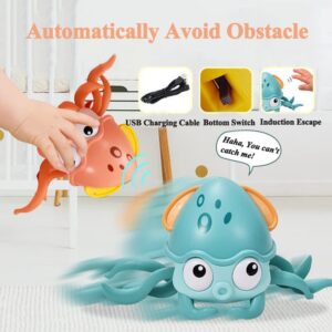 Crawling Octopus Toy with Music and LED Light Up,Electric Dancing Musical Octopus Toys with Automatically Avoid Obstacles,USB Rechargeable, Fun Moving Toy for Babies,Toddlers and Kids (Octopus-Orange)