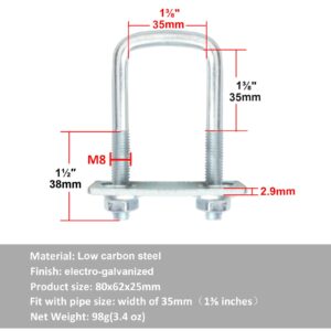 10 Pack Square U-Bolts 1-3/8 inch Inner Width, Galvanized Steel Square Trailer U-Bolts, Square Bend U-Bolts, U Clamps, Adjustable Length: 1-3/8-2-3/8 inch(35-60mm)