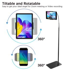 floor stand holder, tablet floor stand, cell phone floor stand, 53" tall floor phone stand with 360°rotating ipad stand holder compatible with iphone ipad pro air and all 4.6-11" tablet