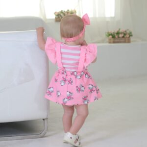 PAKGLEJG Newborn Baby Girl Romper Clothes Elephant Suspender Dress Ruffle Sleeve Onsesie Headband Cute Baby Clothes for Girl (Pink, 3-6 Months)