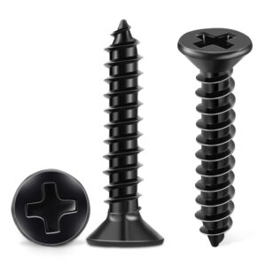 tpohh 100 pcs #6 x 3/4 inch stainless steel 18-8 (a2) wood screws, black coated flat head phillips full threaded no.6 x 0.75 length screw, ka35x19ss18-8