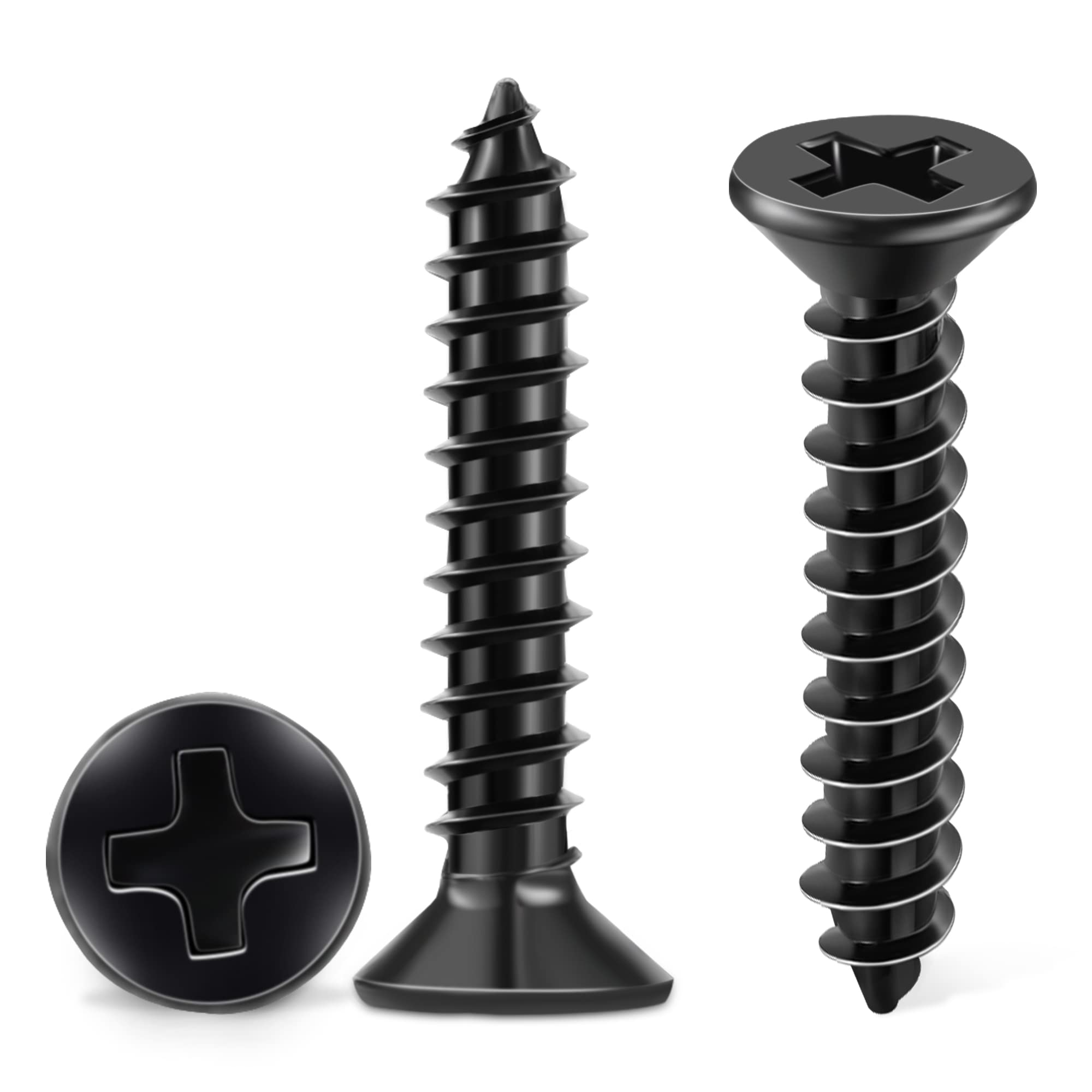 TPOHH 100 PCS #6 X 3/4 inch Stainless Steel 18-8 (A2) Wood Screws, Black Coated Flat Head Phillips Full Threaded No.6 X 0.75 Length Screw, KA35X19SS18-8