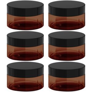 8 oz amber plastic cosmetic jars leak proof container with black lid for cream, lotion, powder, ointment, beauty products etc, 6 pcs.