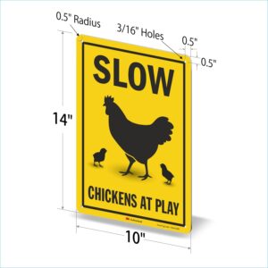 SmartSign 14 x 10 inch “Slow - Chickens At Play” Metal Sign, 40 mil Aluminum, 3M Laminated Engineer Grade Reflective Material, Black and Yellow