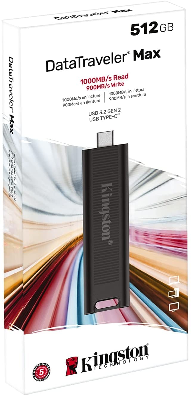 Kingston Flash Drive DataTraveler Max 512GB USB 3.2 High Speed 1000MB/s USB Type-C for Computer (DTMAX/512GB) Bundle with 1 Everything But Stromboli Lanyard