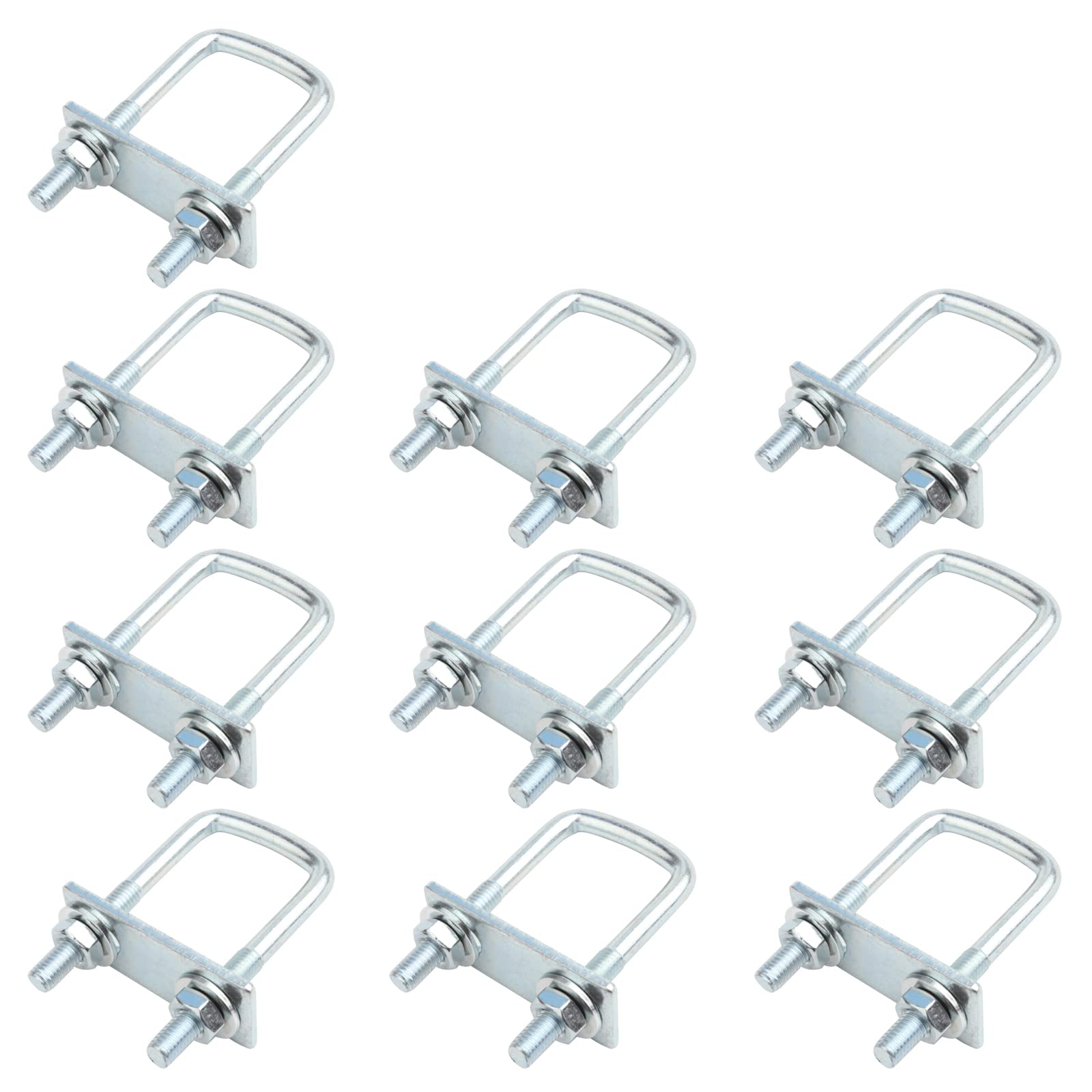 10 Pack Square U-Bolts 1-3/8 inch Inner Width, Galvanized Steel Square Trailer U-Bolts, Square Bend U-Bolts, U Clamps, Adjustable Length: 1-3/8-2-3/8 inch(35-60mm)