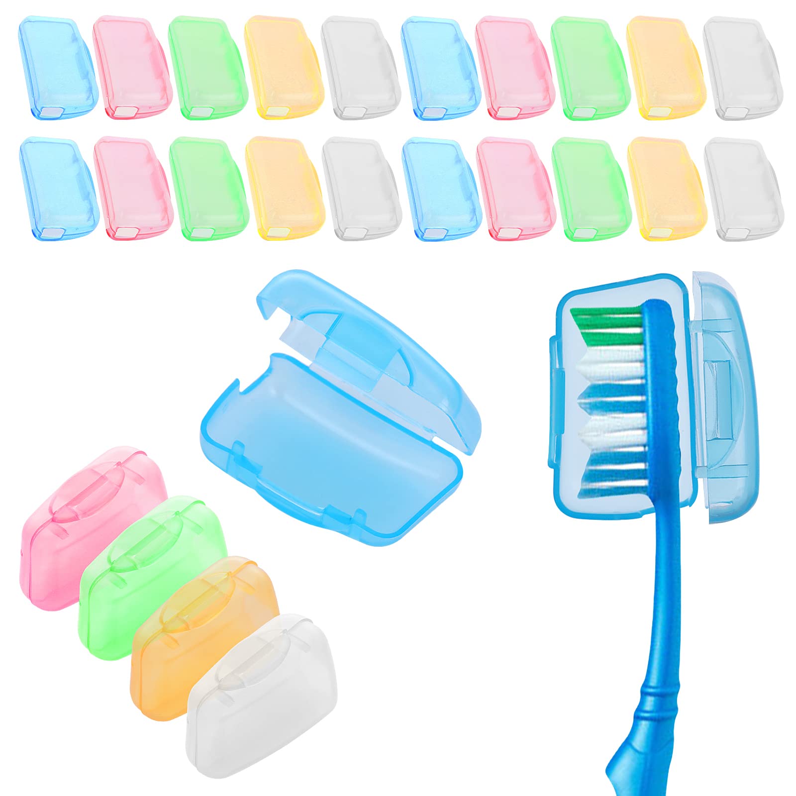 Aster 20 Pieces Travel Toothbrush Head Covers Portable Toothbrush Cover Caps Toothbrush Head Covers for Travel, Home, Camping and School