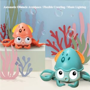 Crawling Octopus Toy with Music and LED Light Up,Electric Dancing Musical Octopus Toys with Automatically Avoid Obstacles,USB Rechargeable, Fun Moving Toy for Babies,Toddlers and Kids (Octopus-Orange)