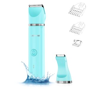 sanyune bikini trimmer for women, 2 in 1 electric women pubic hair trimmer, portable ladies shaver with 2 trimmer heads waterproof wet and dry use