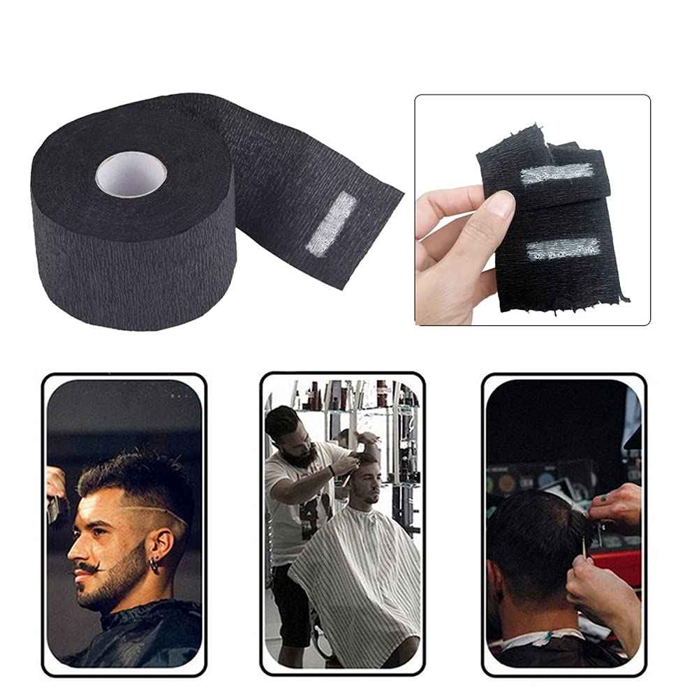 ericotry 2 Rolls Black Disposable Barber Neck Paper Strips Professional Hairdressing Stretchy Wrap Barber Accessories for Salon Hair Cutting Shaving Styling