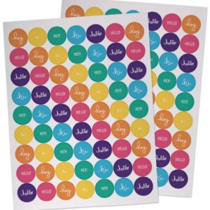 Cute & Colorful Hello Seal Stickers - 6 Round Solid Color Designs - Stickers for Envelopes, Business Orders, Packaging (126 Seals Pack)