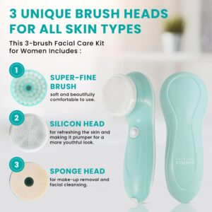 Rechargeable Facial Cleansing Brush | Exfoliating Spin Face Brush Cleanser Applicator Washing Scrubber Kit Set Cleaning Silicone Wash Mask Scrub Electric Spinning Cleaner Exfoliator Dry With 3 Brushes