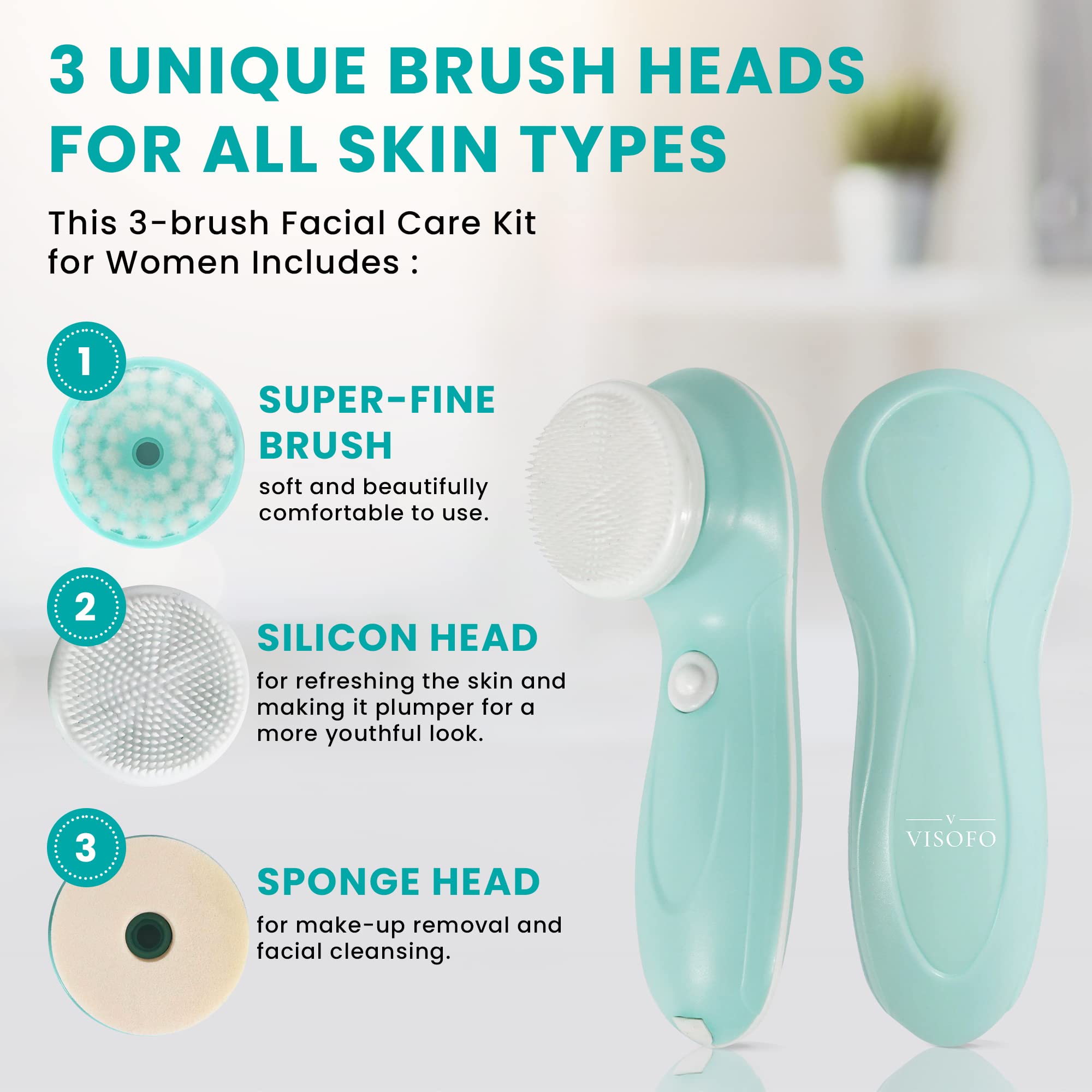 Rechargeable Facial Cleansing Brush | Exfoliating Spin Face Brush Cleanser Applicator Washing Scrubber Kit Set Cleaning Silicone Wash Mask Scrub Electric Spinning Cleaner Exfoliator Dry With 3 Brushes