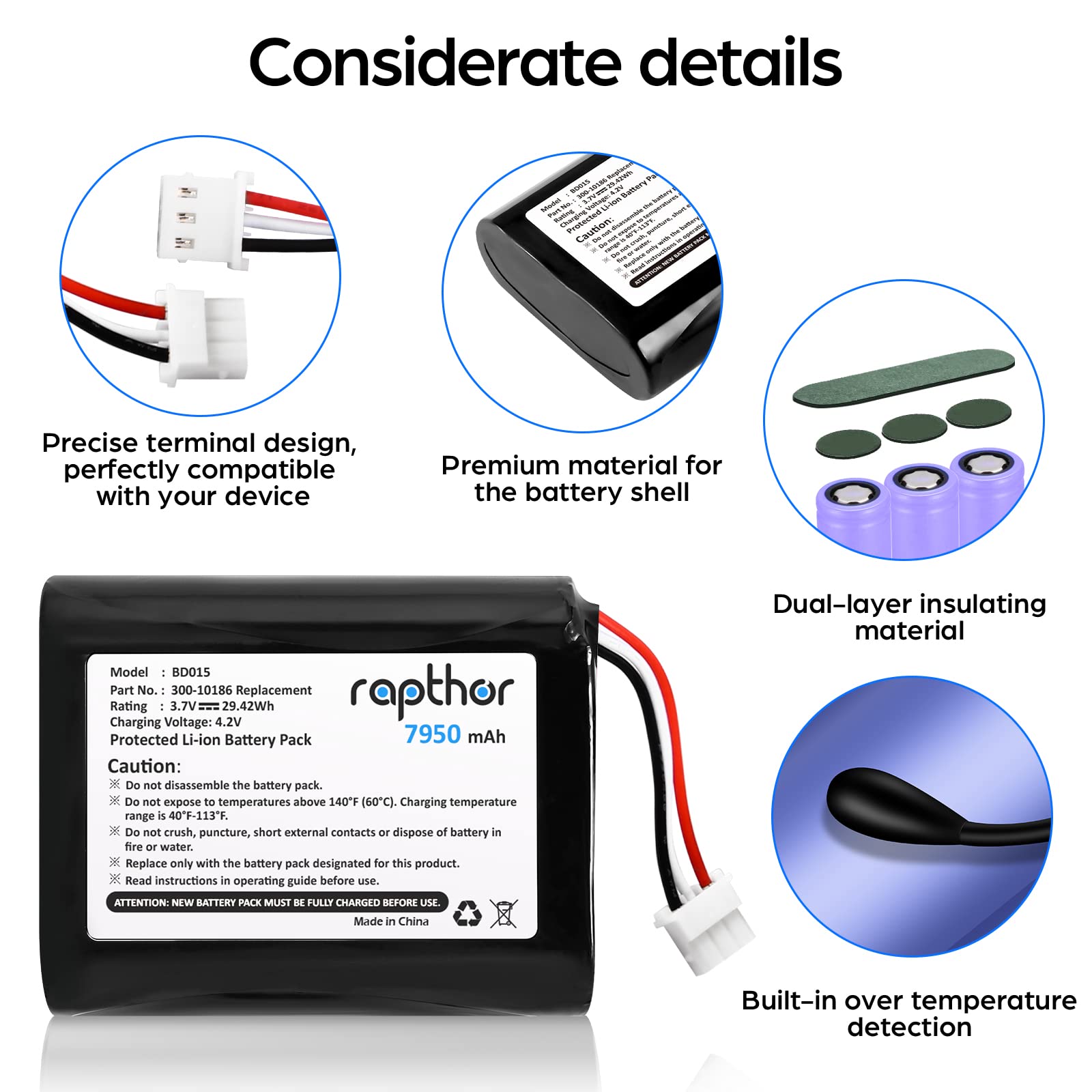 rapthor 7950mAh Replacement Battery 300-10186 for ADT Command Smart Security Panel 3.6V / 3.7V / 4.2V 29.42Wh