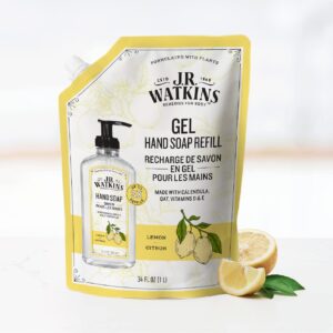 J.R. Watkins Gel Hand Soap Refill, Moisturizing Hand Wash, All Natural, Alcohol-Free, Cruelty-Free, USA Made, Lemon, 34 Fl Oz, 3 Pack