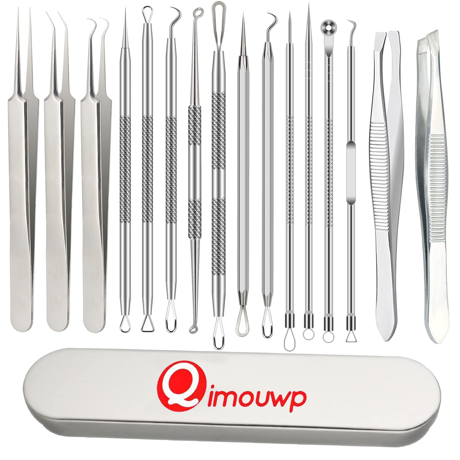 16 PCS Pimple Popper Tool Kit, Blackhead Remover Tools, Acne Extractor Tool, Cyst Removal Tool, Professional Stainless Steel Tweezers for Eyebrows Pimple Blemish Hair Removal, Tools for Beauty Salons