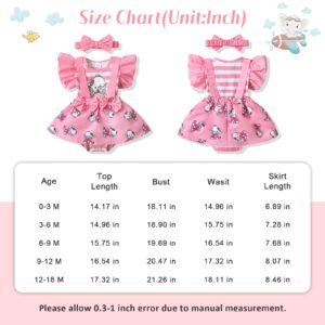 PAKGLEJG Newborn Baby Girl Romper Clothes Elephant Suspender Dress Ruffle Sleeve Onsesie Headband Cute Baby Clothes for Girl (Pink, 3-6 Months)